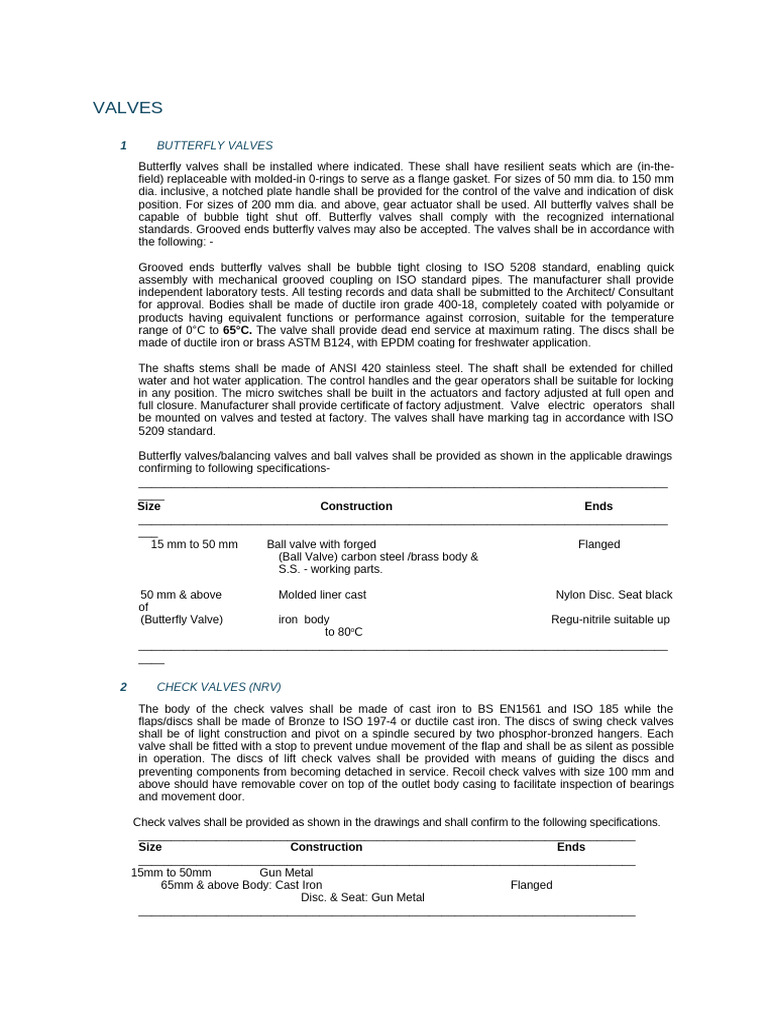 Technical Specification - Valves Havc | PDF | Valve | Pressure Measurement