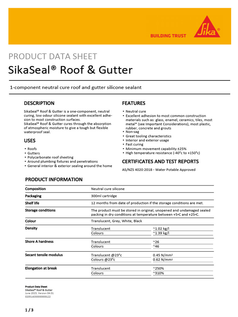 Sikaseal Roof Gutter | PDF | Silicone | Roof