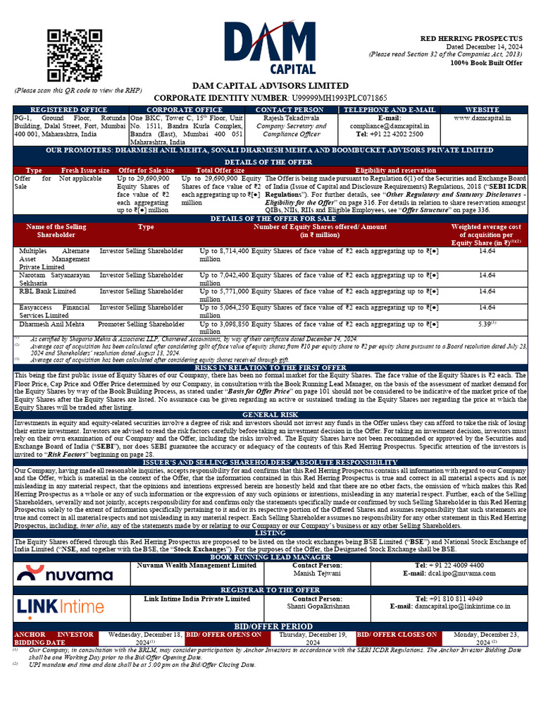 Dam Capital Ipo DRHP | PDF | Equity (Finance) | Stocks