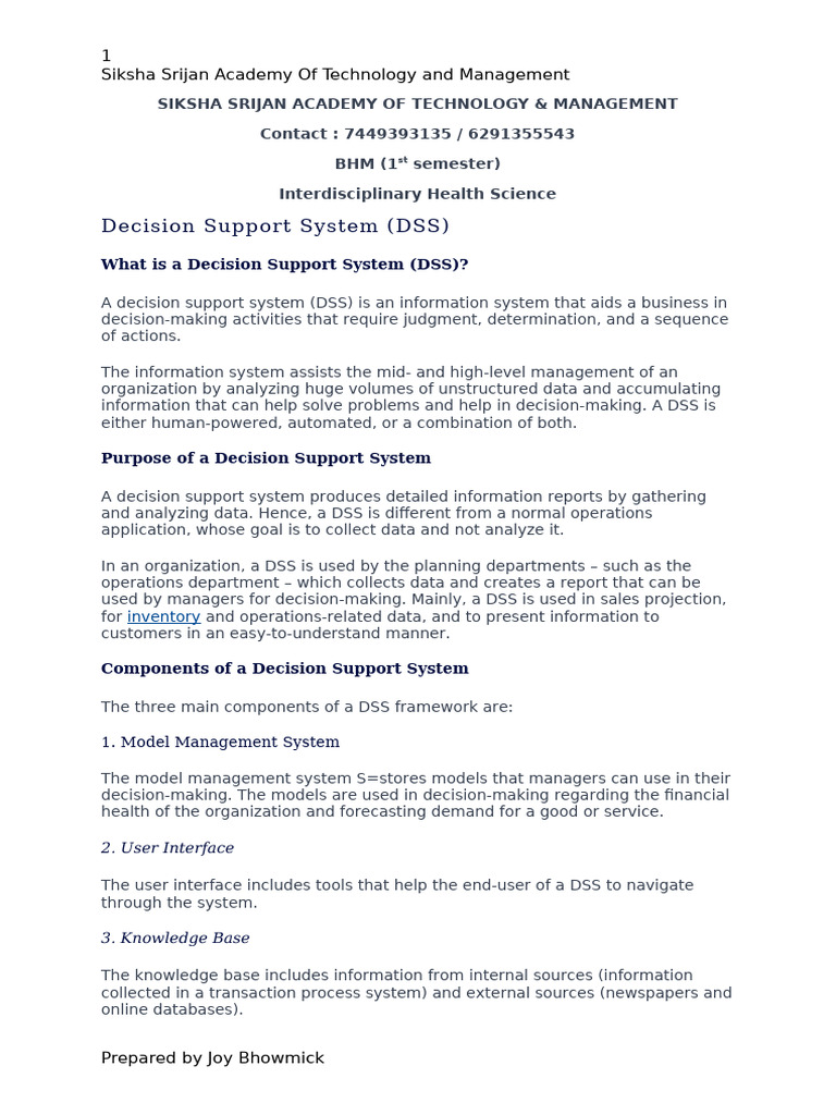 DSS | PDF | Decision Support System | Information Science