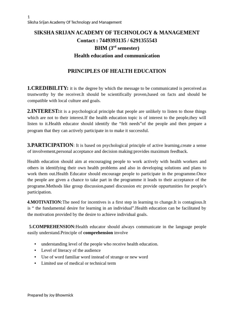PRINCIPLES-OF-HEALTH-EDUCATION | PDF | Knowledge | Learning
