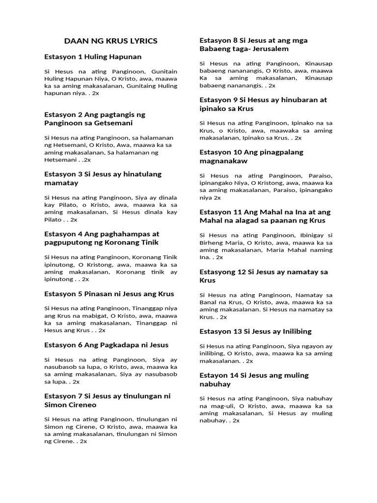 Daan NG Krus Lyrics | PDF