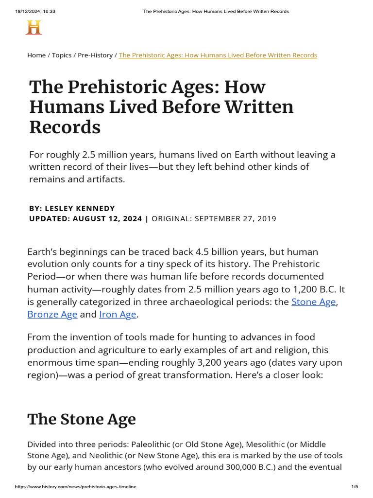 The Prehistoric Ages - How Humans Lived Before Written Records | PDF ...