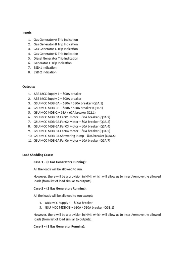 Load Shedding System Specifications | PDF | Power (Physics) | Manufactured Goods