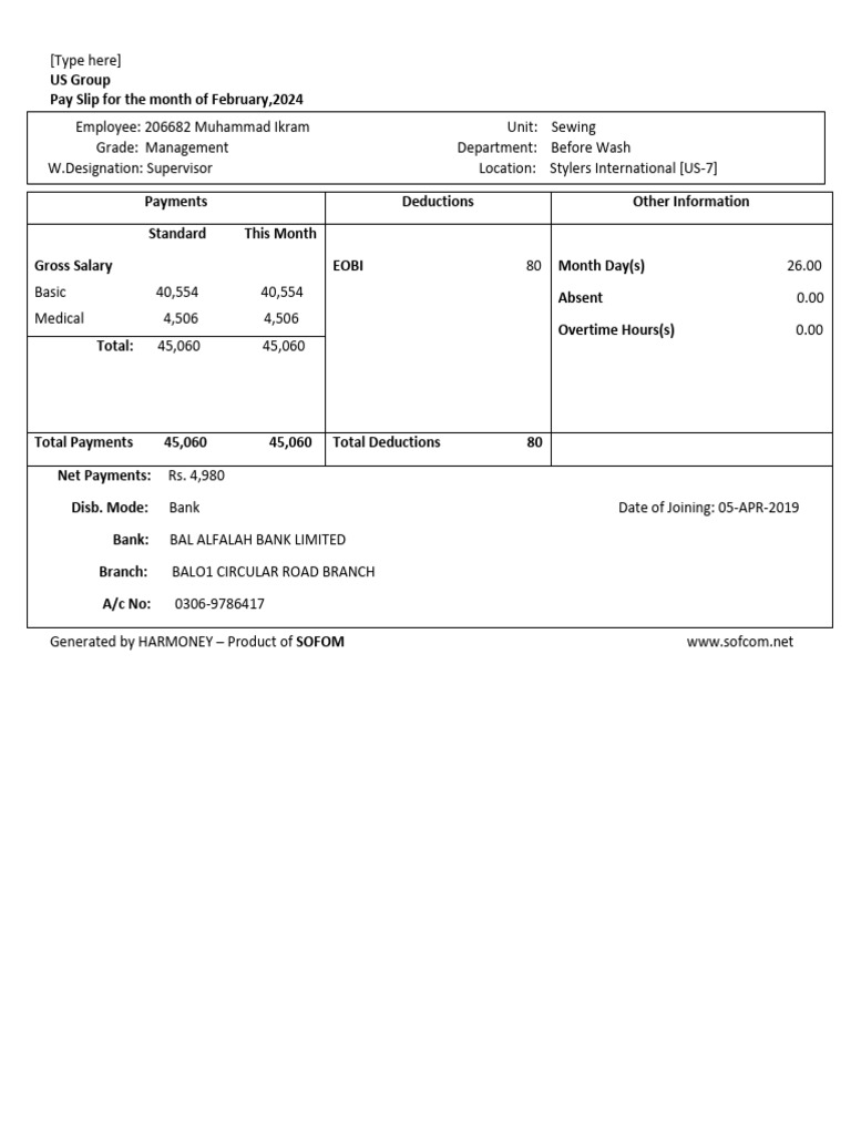 February 2024 Salary Slip Details | PDF