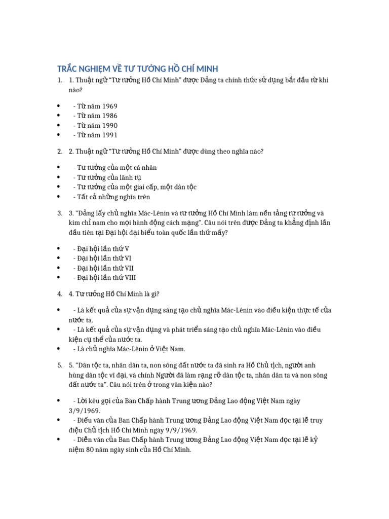 Trac Nghiem TT HCM | PDF