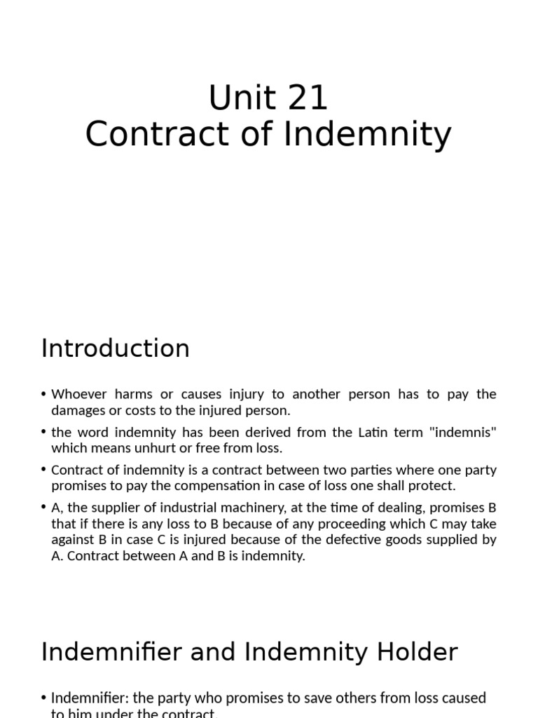 Chapter 21 Contract of Indemnity | PDF | Guarantee | Indemnity