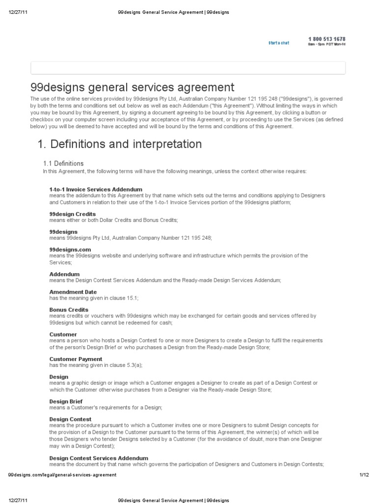 99designs General Service Agreement | PDF | Contractual Term | Contract Law