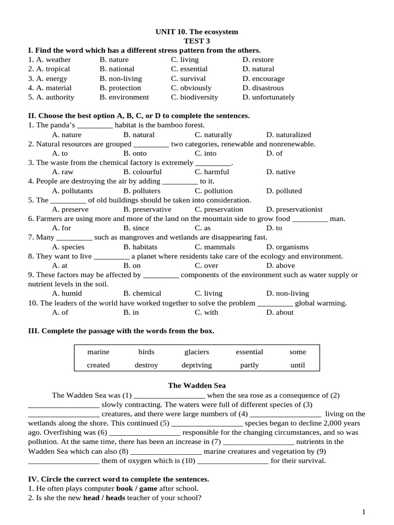 UNIT 10. The Ecosystem - TEST 3 | PDF | Extinction | Natural Environment