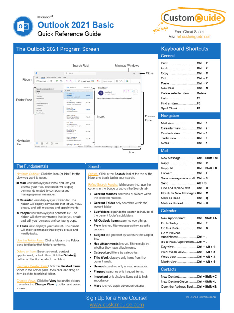 Outlook 2021 Basic Quick Reference | PDF | Microsoft Outlook | Software