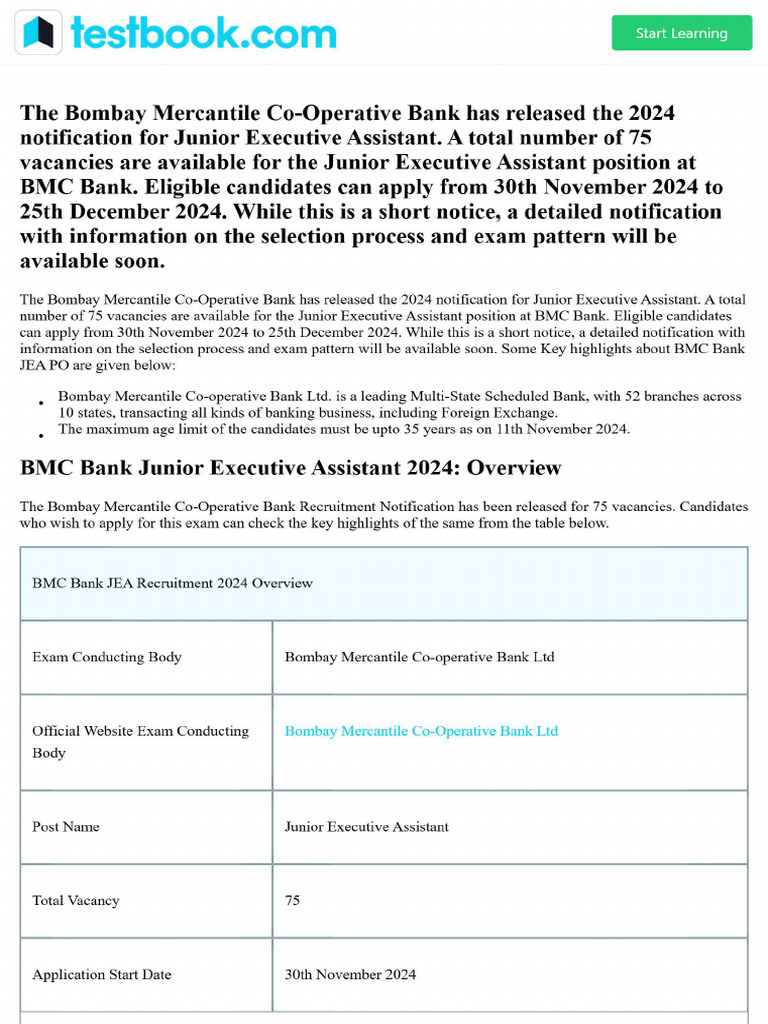 BMC Bank JEA 2024 RecruitmentExam Info | PDF