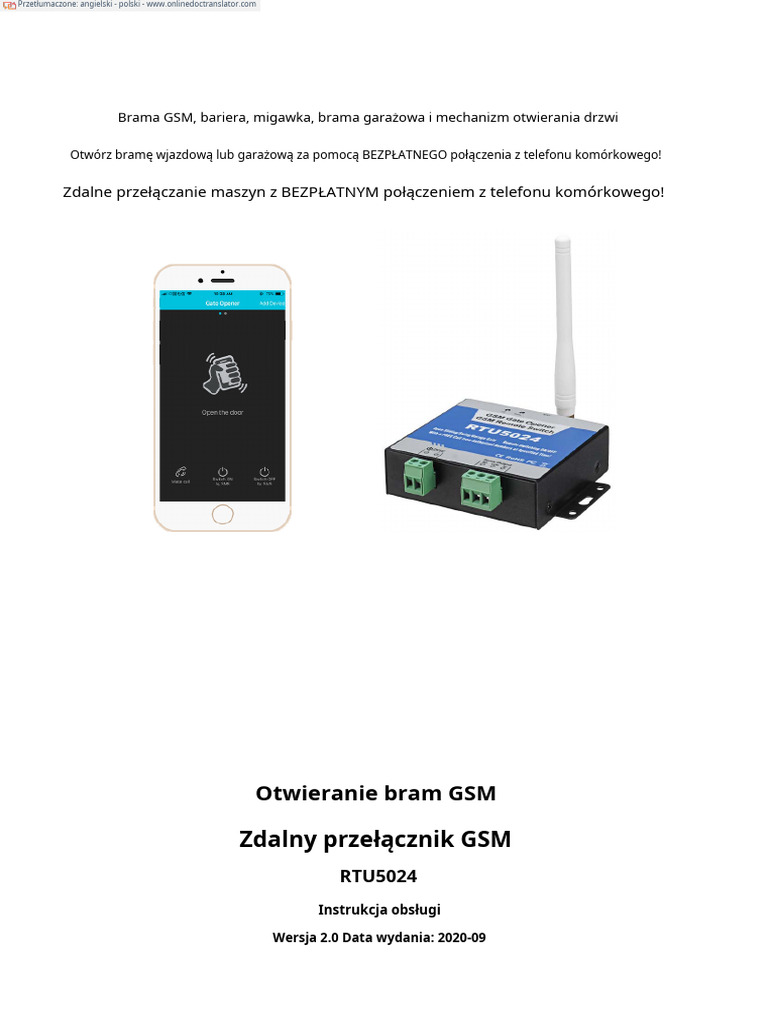 INSTRUKCJA GSMrelayRTU5024PL | PDF