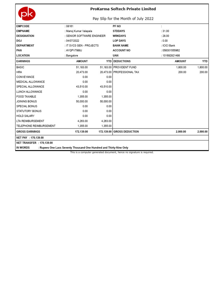 102grg58 Payslip Jul2022 | PDF | Taxes | Government Finances