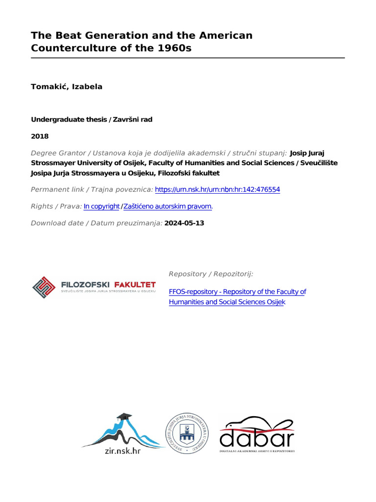 Tomakic Izabela Beat Generation Thesis | PDF | Beat Generation | Hippie