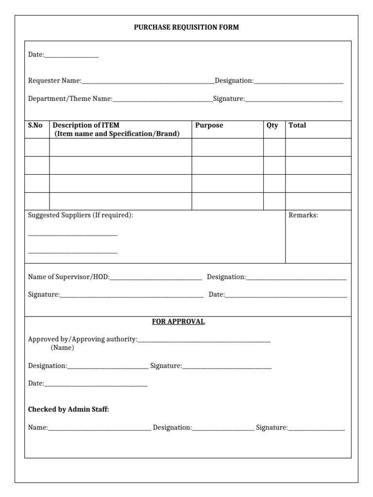 Sample Purchase Requisition Form | PDF