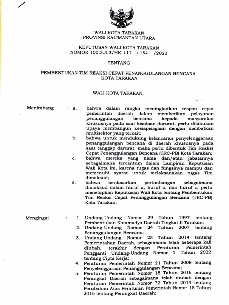 SK Pembentukan TRC PB Tarakan | PDF