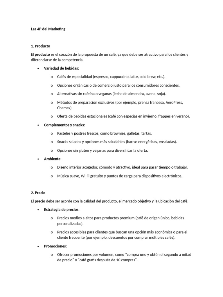 Las 4P Del Marketing | PDF | café | Marketing