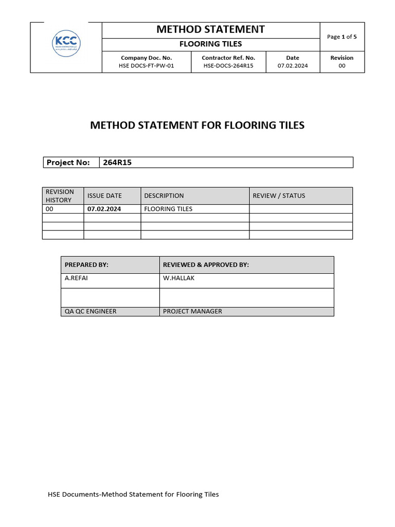 13.FLOORING TILES - Method Statement | PDF | Tile | Flooring