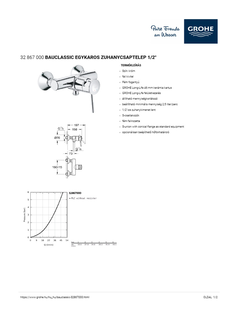 GROHE Specification Sheet 32867000 | PDF
