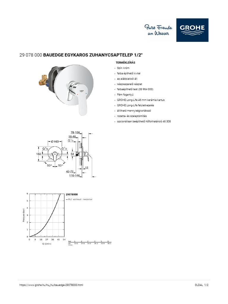 GROHE Specification Sheet 29078000 | PDF