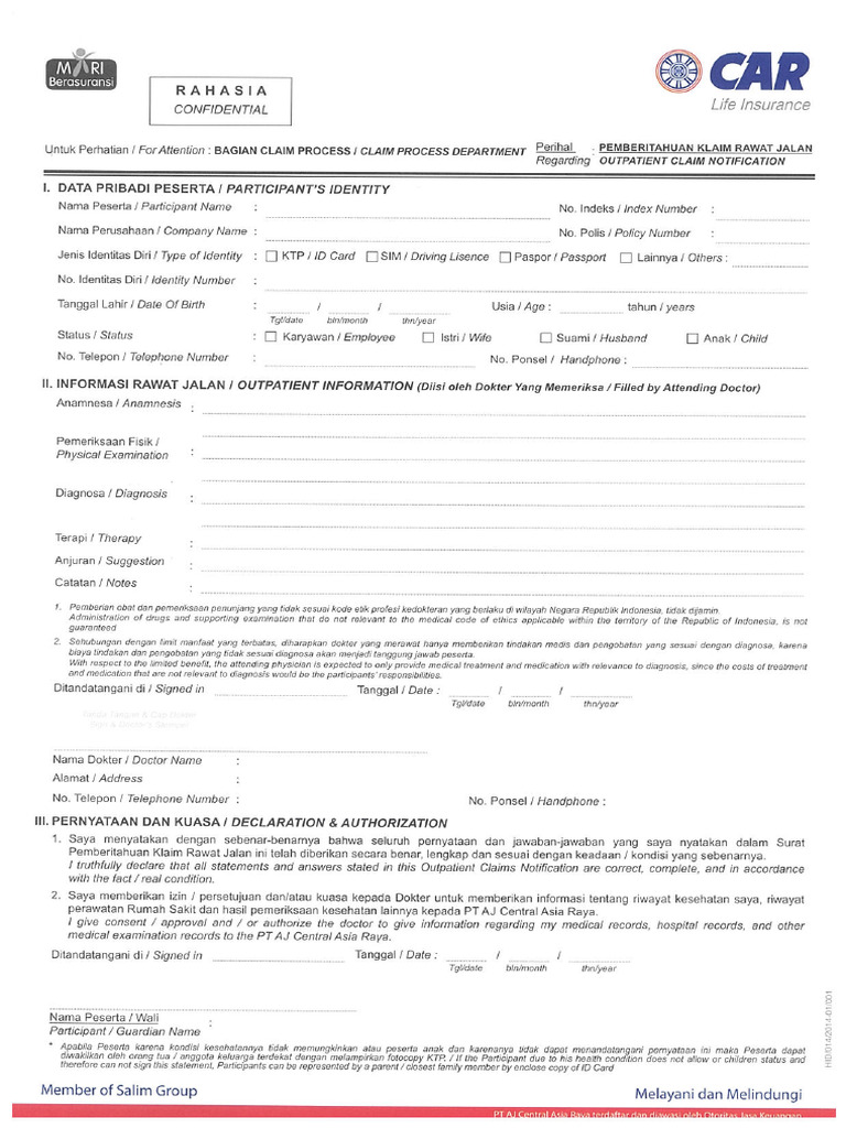 Form Rawat Jalan ASURANSI CAR | PDF