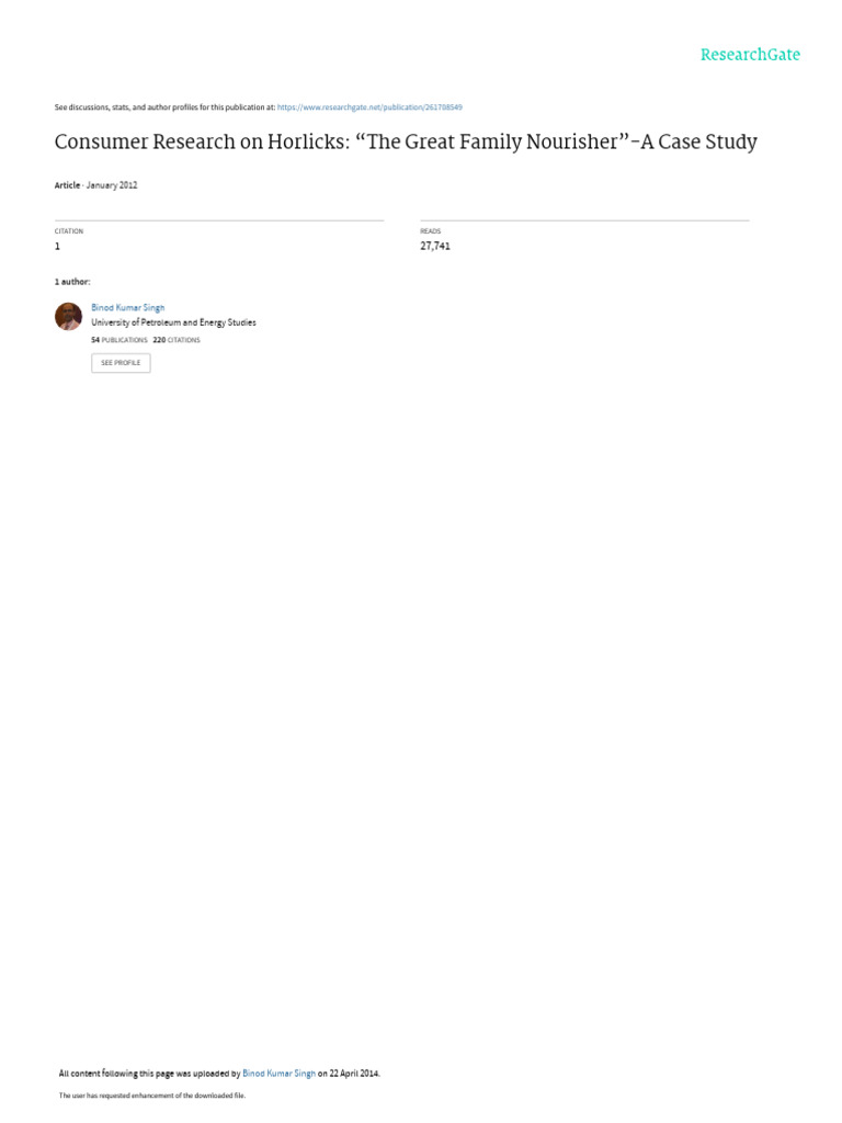 Consumer Researchon Horlicks The Great Family Nourisher ACase Study | PDF