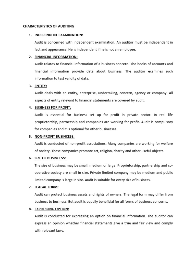 CHARACTERISTICS OF AUDITING | PDF | Audit | Financial Statement