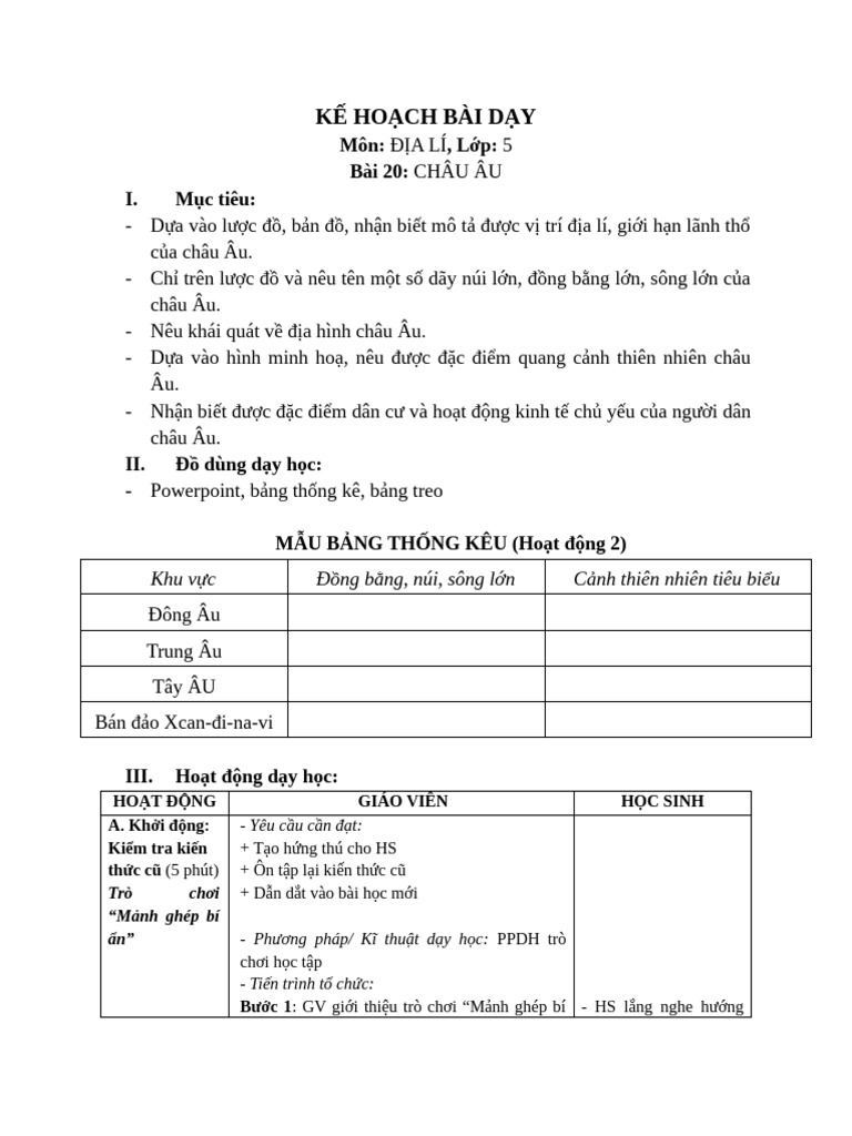 (KHBD) ĐỊA 5 - BÀI 20 | PDF