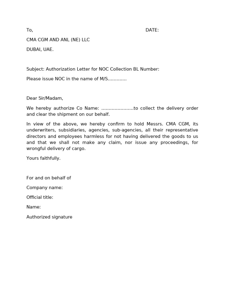 NOC Letter Format | PDF