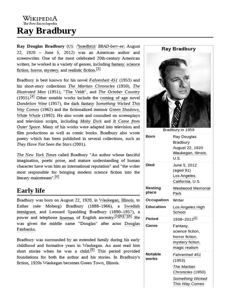 Ray Bradbury Wiki & Bibliography | PDF | Ray Bradbury