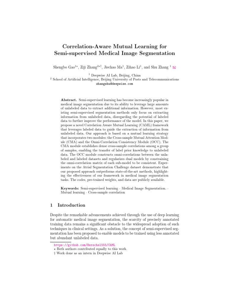 Correlation-Aware Mutual Learning For Semi-Supervised Medical Image Segmentation | PDF | Image ...