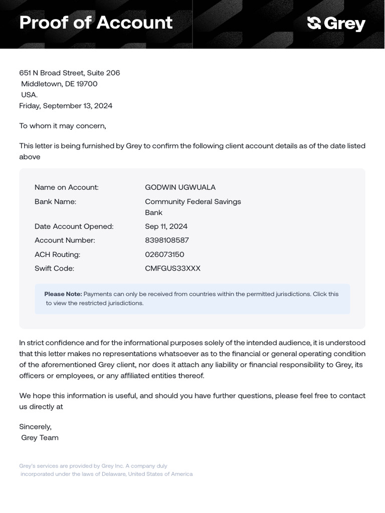 USD Proof of Account (1) | PDF