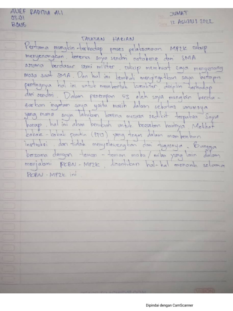 03.01 - Alief Raditia Ali - Catatan Harian Hari Ke-1 | PDF