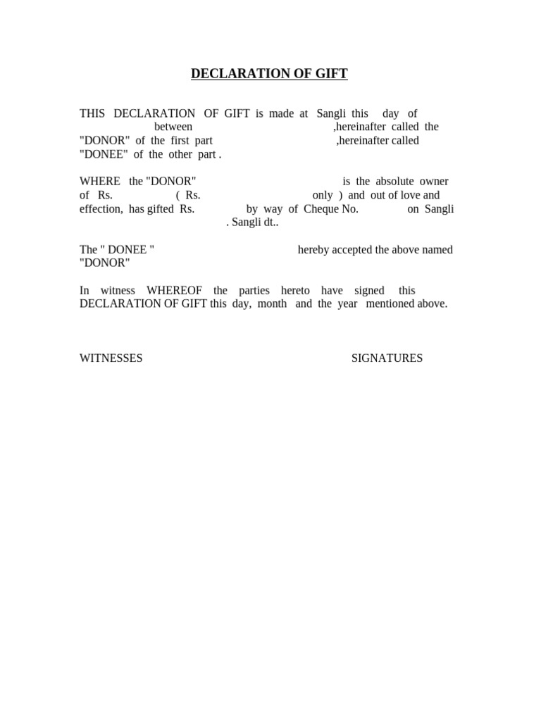 Declaration of Gift Form | PDF