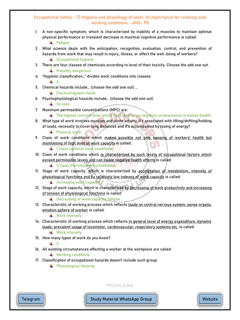 Occupational Safety T3 MCQ ANS FD | PDF | Occupational Safety And Health | Hazards