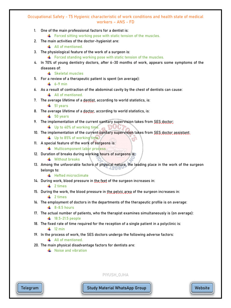 Occupational Safety T5 MCQ ANS FD | PDF | Dentist | Occupational Safety And Health