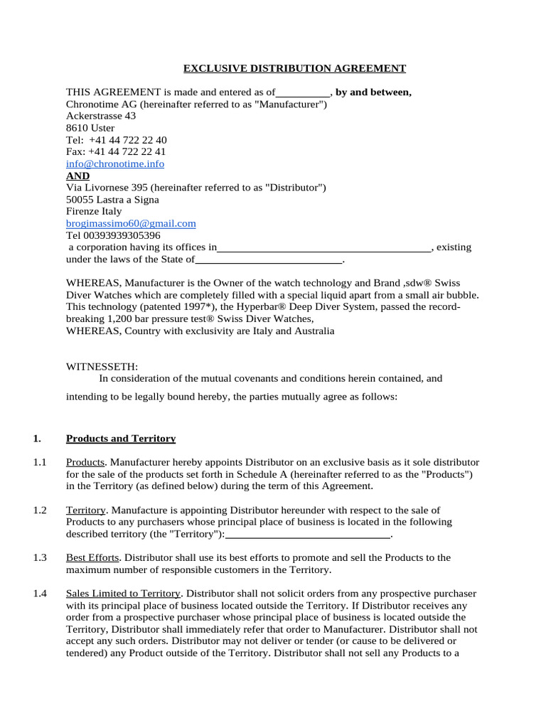 Exclusive Distribution Agreement | PDF | Indemnity | Legal Liability