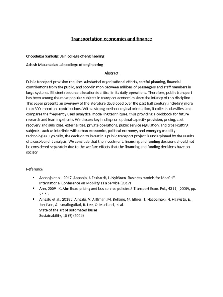 Public Transport Economics Overview | PDF