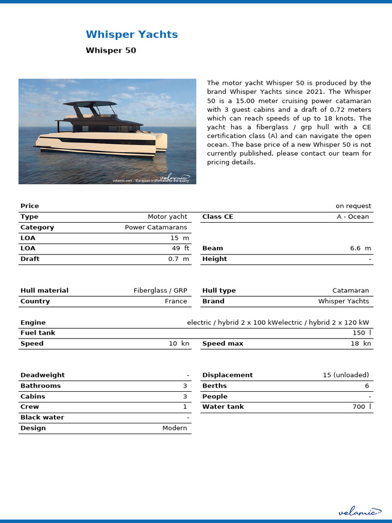 Whisper 50 Motor Yacht Overview | PDF