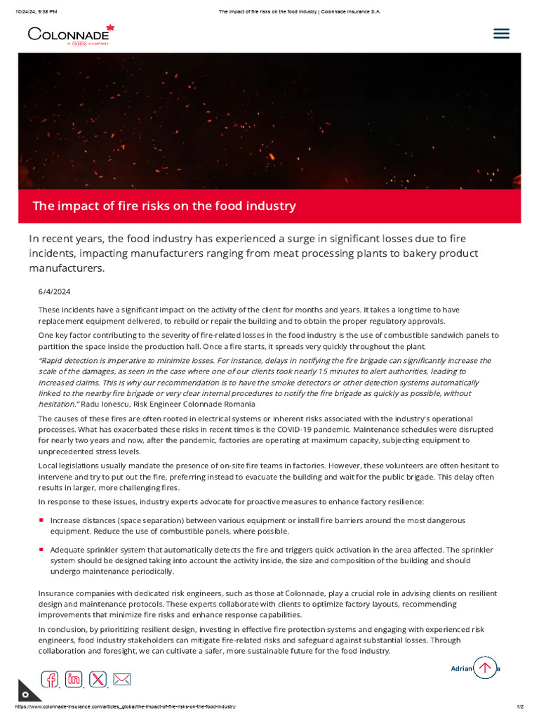 The Impact of Fire Risks On The Food Industry - Colonnade Insurance S.A ...