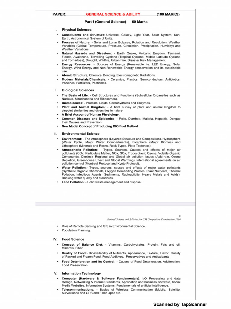 General science css syllabus | PDF