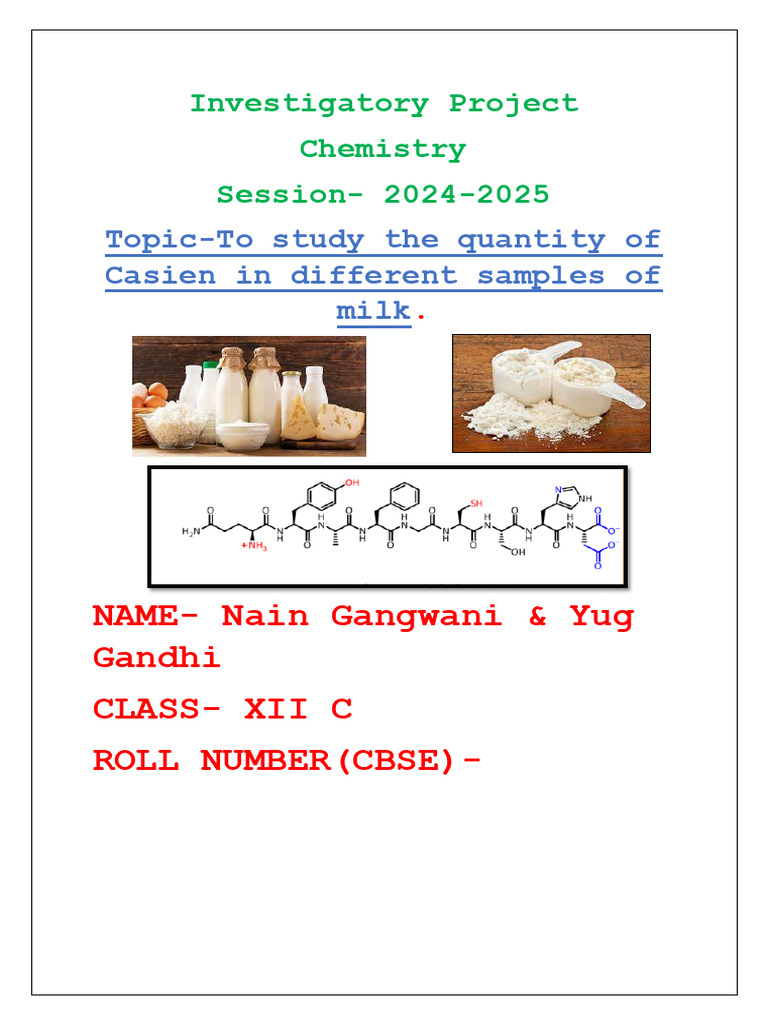 Casein Content in Milk Samples | PDF | Milk | Precipitation (Chemistry)