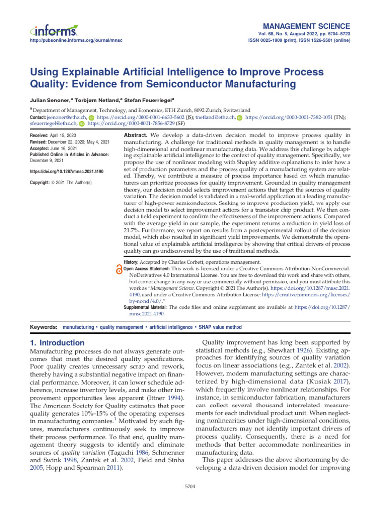 Senoner Et Al 2021 Using Explainable Artificial Intelligence to Improve Process Quality Evidence ...