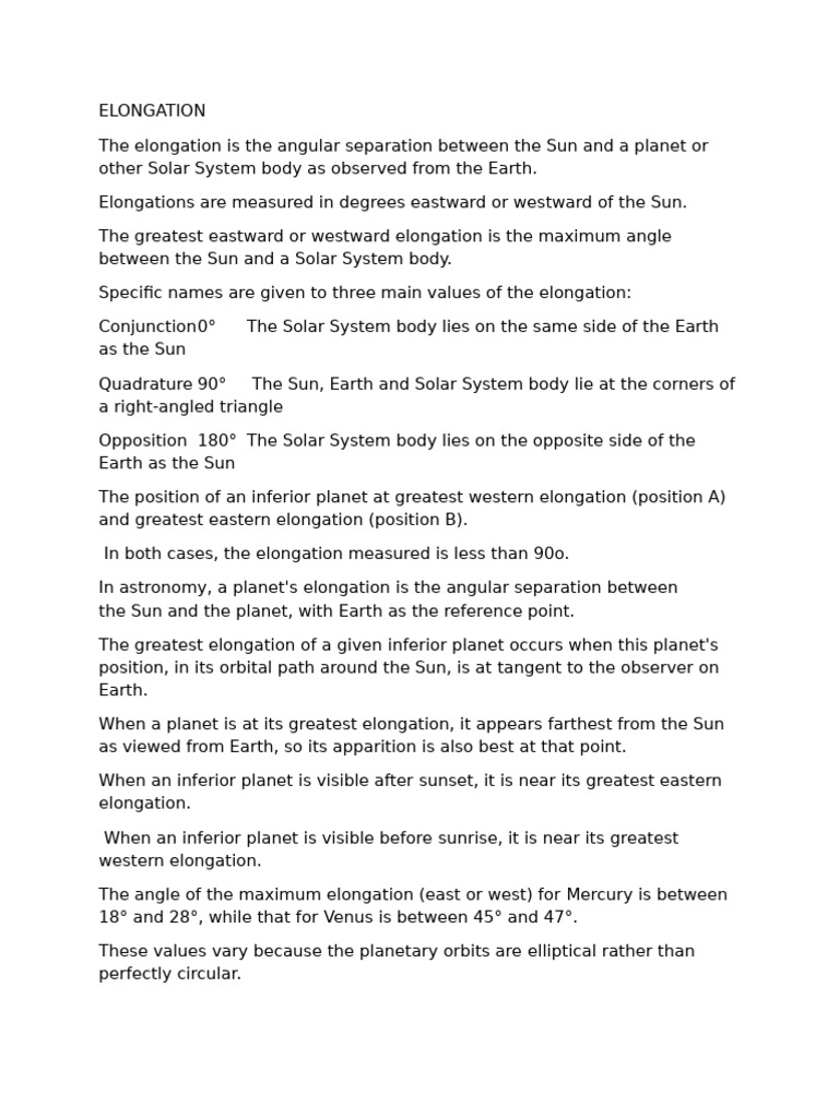 Planetary Elongation Explained | PDF | Astronomy | Solar System