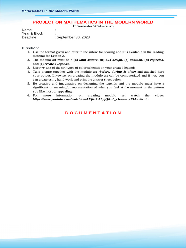 Math Project: Modulo Art Guide | PDF