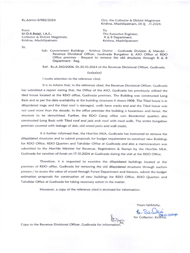 Ltr to R&B _Gudivada RDO Building,ASO Office | PDF