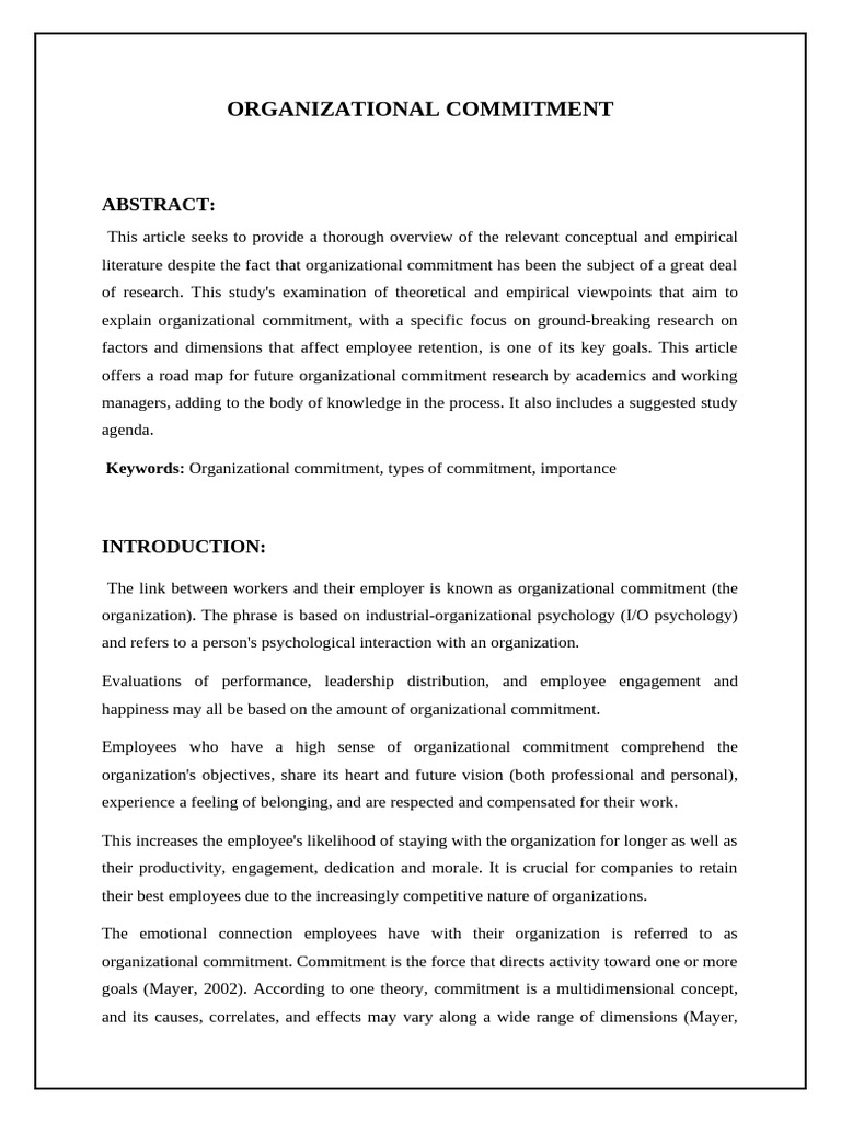 ORGANIZATIONAL COMMITMENT | PDF | Employment | Occupational Stress