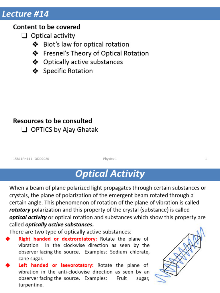 L14L15 - Optical Activity | PDF | Polarization (Waves) | Optics