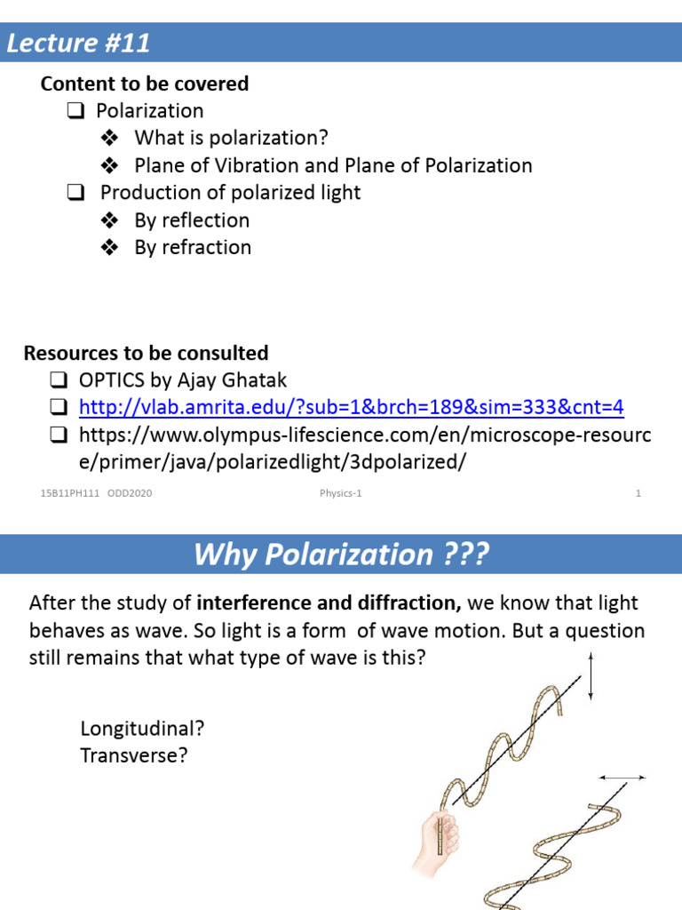 L11 _Meaning of polarization- Polarization by reflection and refraction- Brewster-s law and ...