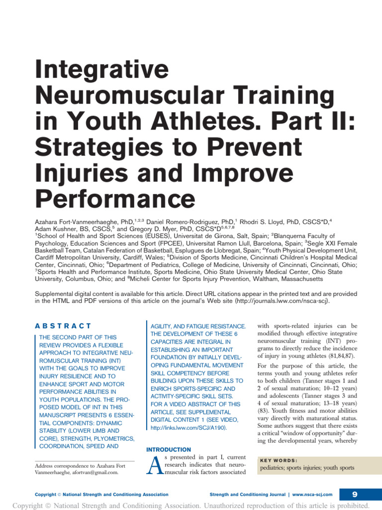 Integrative Neuromuscular Training in Youth.2 | PDF | Balance (Ability ...